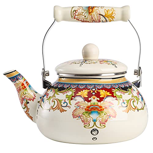 Yarlung 2.5L Enamel Tea Kettle Vintage Floral Teakettle for Stovetop, Enamel on Steel Teapot with Ceramic Cool Touch Handle for Hot Water, No Whistling