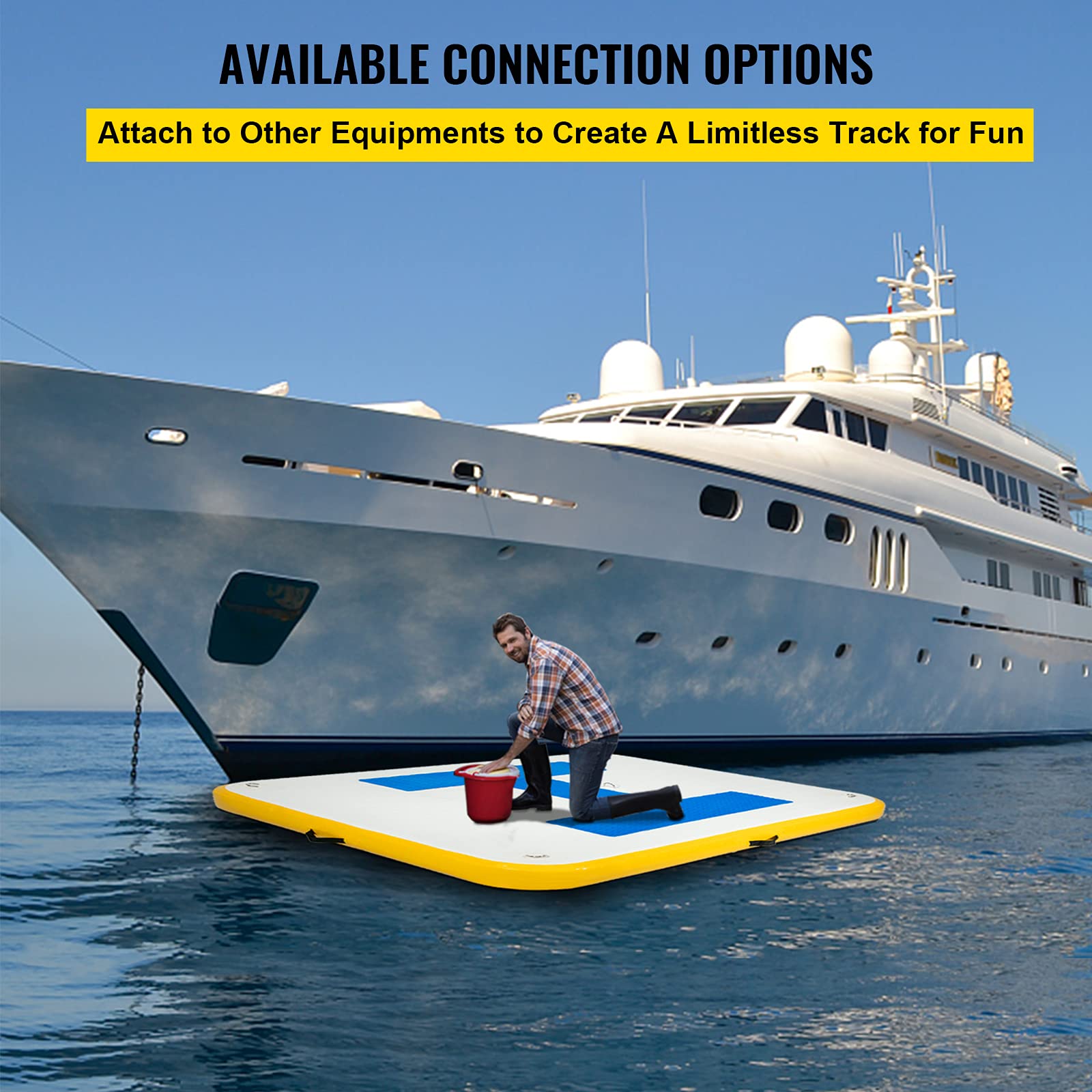 Happybuy Inflatable Floating Dock 10 x 10 ft, Inflatable Dock Platform, Inflatable Swim Platform 6 Inch Thick, Floating Dock 8-10 People, Floating Platform for Pool Beach Ocean