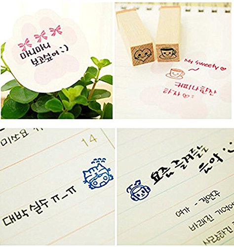 Wooden Rubber Stamps,Youkwer 25 Pcs Mini Cute DIY Diary Stamps Set with Wooden Box (Happy Life,Set of 25)