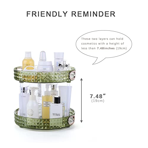 ROWNYEON Rotating Makeup Organizer 2 Tier Skincare Organizers with Handle Bathroom Organizer Perfume Organizer Spinning Cosmetics Organizer for Vanity,Cabinets, Pantry, Fridge, Countertops,Kitchen