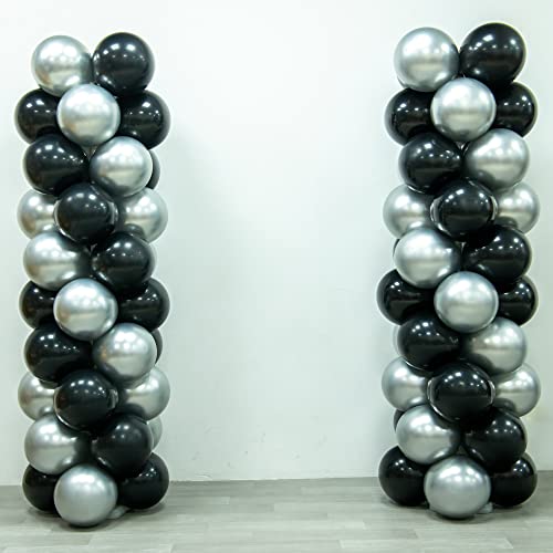 MOXMAY Balloon Column Kit - Set of 2 Balloon Columns with Stand Base and Pole Balloon Tower Backdrop Decoration for Wedding Baby Shower Birthday Party 100 Balloons Included(Silver Black)