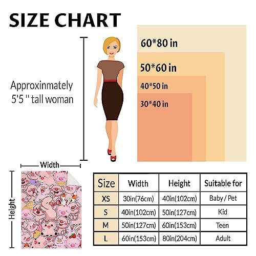 Pig Blanket Gifts - 50x60 Inches Cute Throw Blanket for Women & Girls - Pink Soft Fuzzy Plush Blankets for Bed, Couch, Sofa