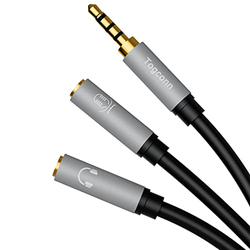 Togconn Headphone Splitter 3.5mm AUX Audio Stereo Y Adapter, 3.5mm TRRS Male to Dual 3.5mm Female Headphone Jack, Compatible with Smartphone, Samsung, Tablet, Laptop, PS4(2 Pack)