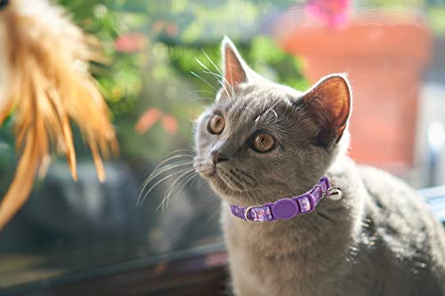 YUDOTE Breakaway Cat Collar with Bell, 2 Pack of Adjustable Floral Cat Collars Cute Safety Purple Pink Kitty Strawberry Collar