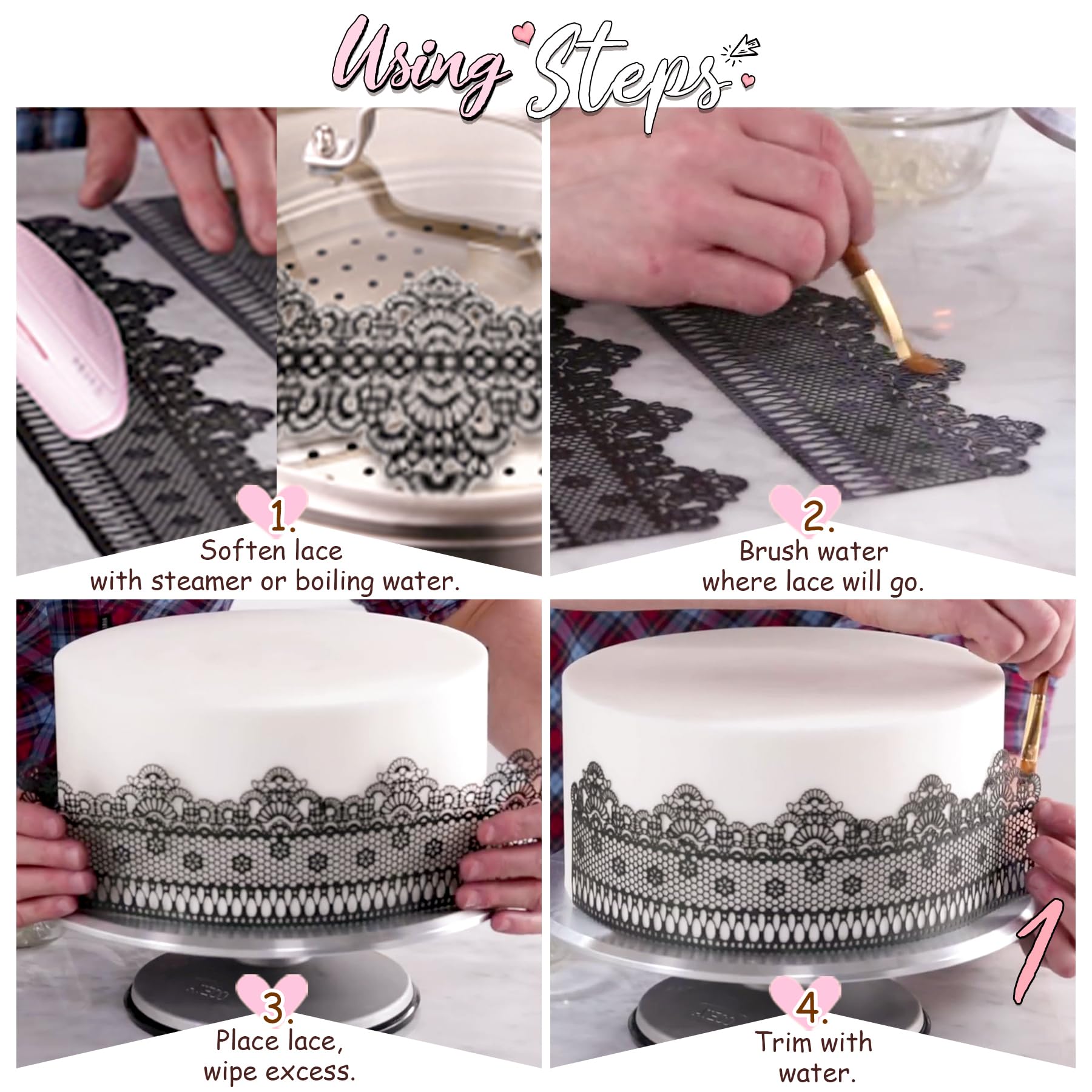 Funshowcase Large Pre-Made Ready to Use Edible Cake Lace Rose Blossom Ivory White 14-inch 10-piece Set