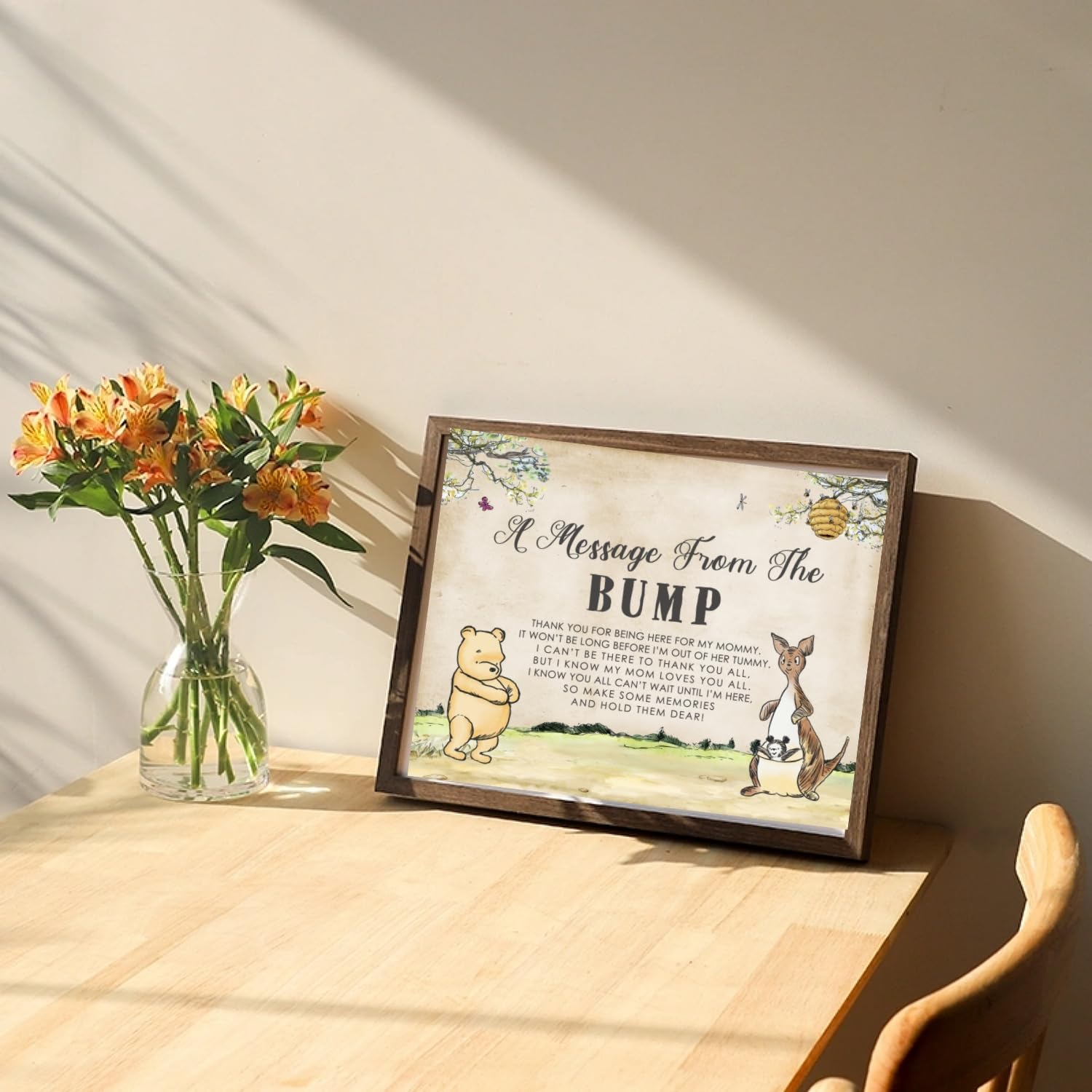 Unbala Cute Bump Centerpieces for Tables Winnie Table Sign Classic Pooh Baby Shower Decorations Winnie Birthday Decorations (8x10in), Beige