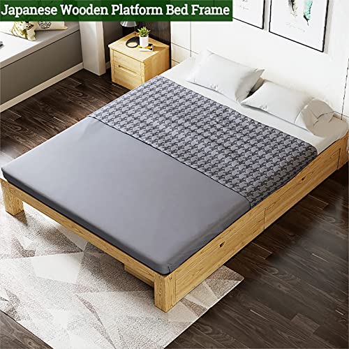 QQXX Scandinavian Bed Frame,Natural Solid Wood Bed Frame,Japanese Platform Bed Frame with Storage Drawers,12" Tall Wooden Floor Bed Frame for Bedroom,Twin XL,39.5" W x 81" L x 12" H