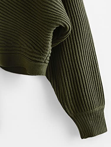ZAFUL Women's Ripped Solid V Neck Ribbed Knitted Jumper Loose Sweater Long Sleeves Wrap Cropped Pullovers Top