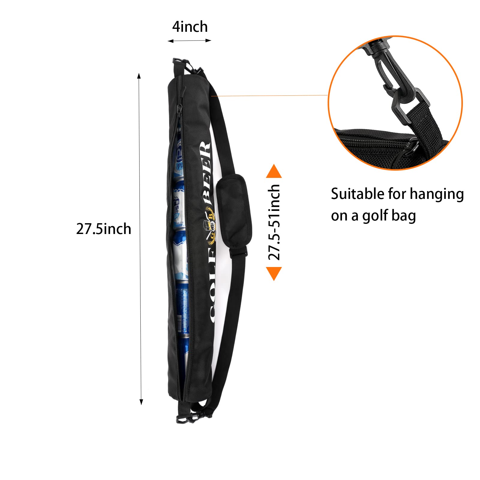 HYXITVCG Beer Sleeve for Golf Bag, 6-Cans Insulated Tube Cooler, Black