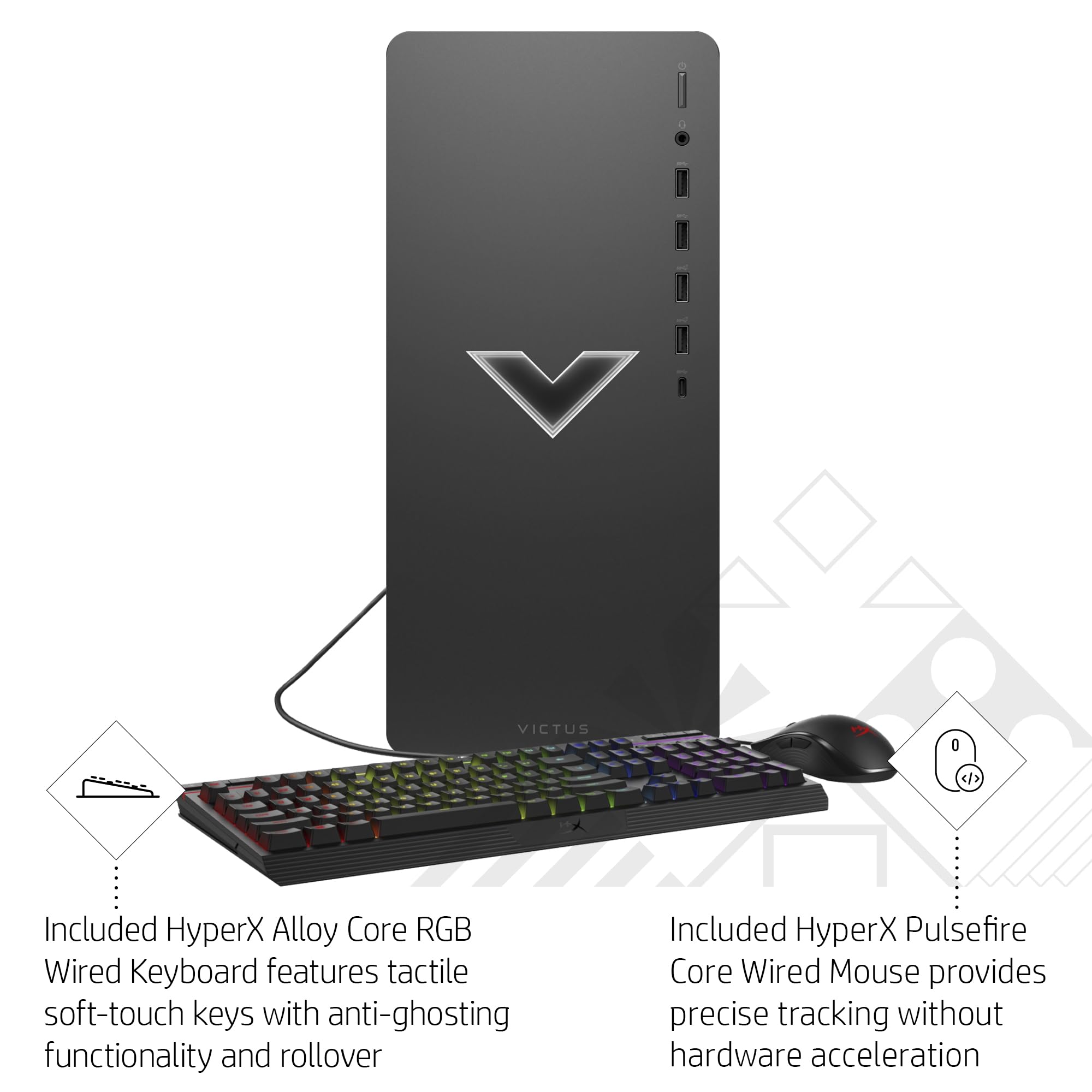 HP Victus 15L Gaming Desktop Bundle, 13th Generation Intel Core i5-13400F, 8 GB RAM, 512 GB SSD, NVIDIA GeForce RTX 3050 Graphics, Windows 11 Home, TG02-1020h (2023),Black