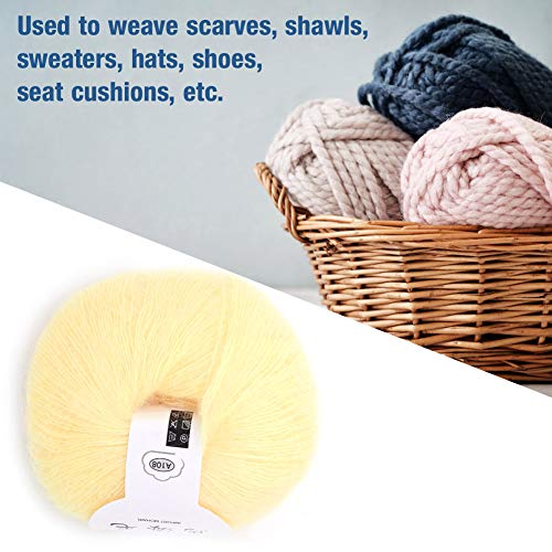 Wool Yarn for Knitting, 12 Colors Soft Thin Angora Mohair Yarn Hand Washable Long Wool Yarn DIY Scarf Crochet Thread Supplies for Craft Projects(Yellow)