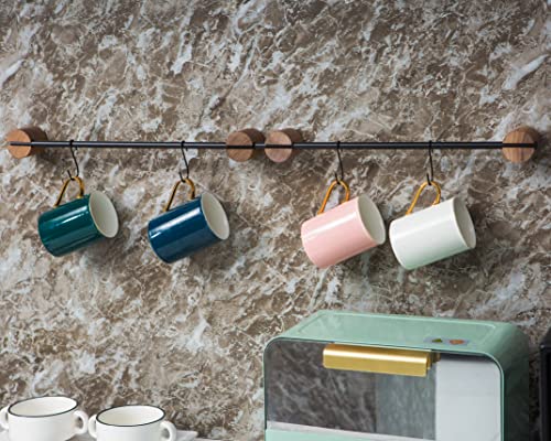 QsQueen Mug Holder Wall Mounted Coffee Cup Rack Hanger,Modern Metal and Solid Walnut with 8 Mug Hooks Rustic Utensil Tea Cups Storage Organizer for Kitchen Accessories Coffee Bar, Set of 2