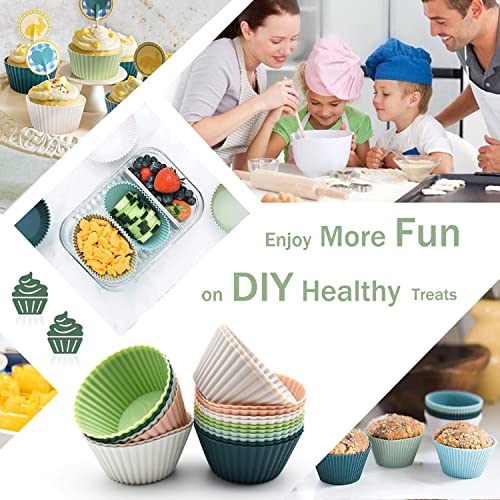 Reusable Silicone Cupcake Baking Cups 24 Pack, 2.75 inch Silicone Baking Cups, Non-stick Muffin Cupcake Liners for Party Halloween Christmas, Easy Clean Pastry Muffin Molds(Multicolor)