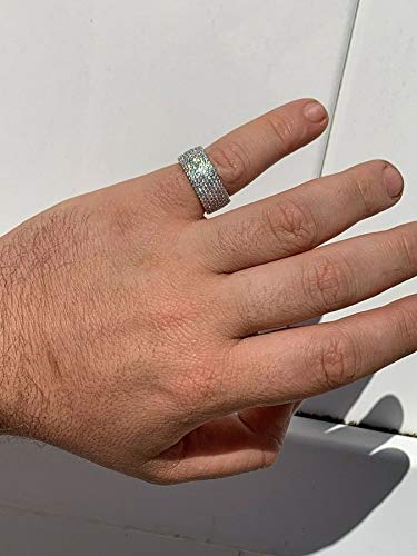 HarlemBling Real Solid 925 Silver - His Or Hers Micropave Ring - Wedding Band Or Pinky Ring Looks Nice On Anyone - Iced Out Eternity Hip Hop Band (7)