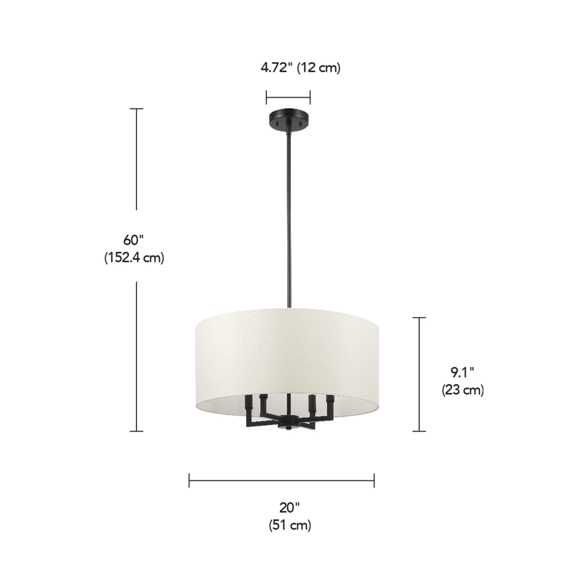 Globe Electric 67000065 4-Light Chandelier, Matte Black, Beige Fabric Shade, Ceiling Light, Chandeliers for Dining Room, Ceiling Light Fixture, Lights for Room Décor, Bulb Not Included