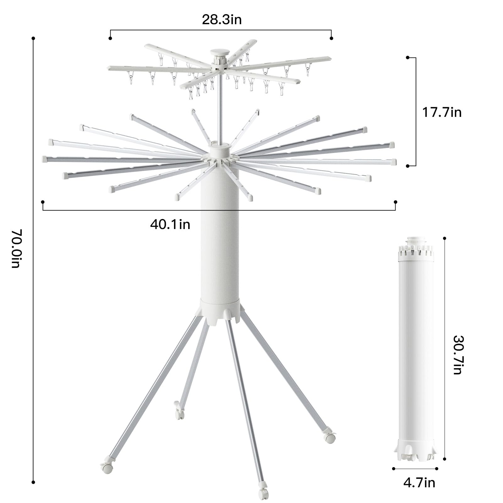 Saclsocs Four-Legged Clothes Drying Rack, Foldable and Portable Drying Rack, Suitable for Indoor, Outdoor, Poolside, Camping, Made of Aluminum Alloy Material, Double-Tier, White