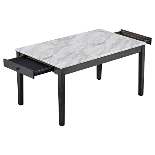 YUNLife 7-Piece Kitchen Dining 6, Faux Marble Rectangular Table with PU-Leather Chairs & 2 Drawers for Living Room, Breakfast Nook, Dinette Furniture Sets, Black59.7βx34.5βx30β