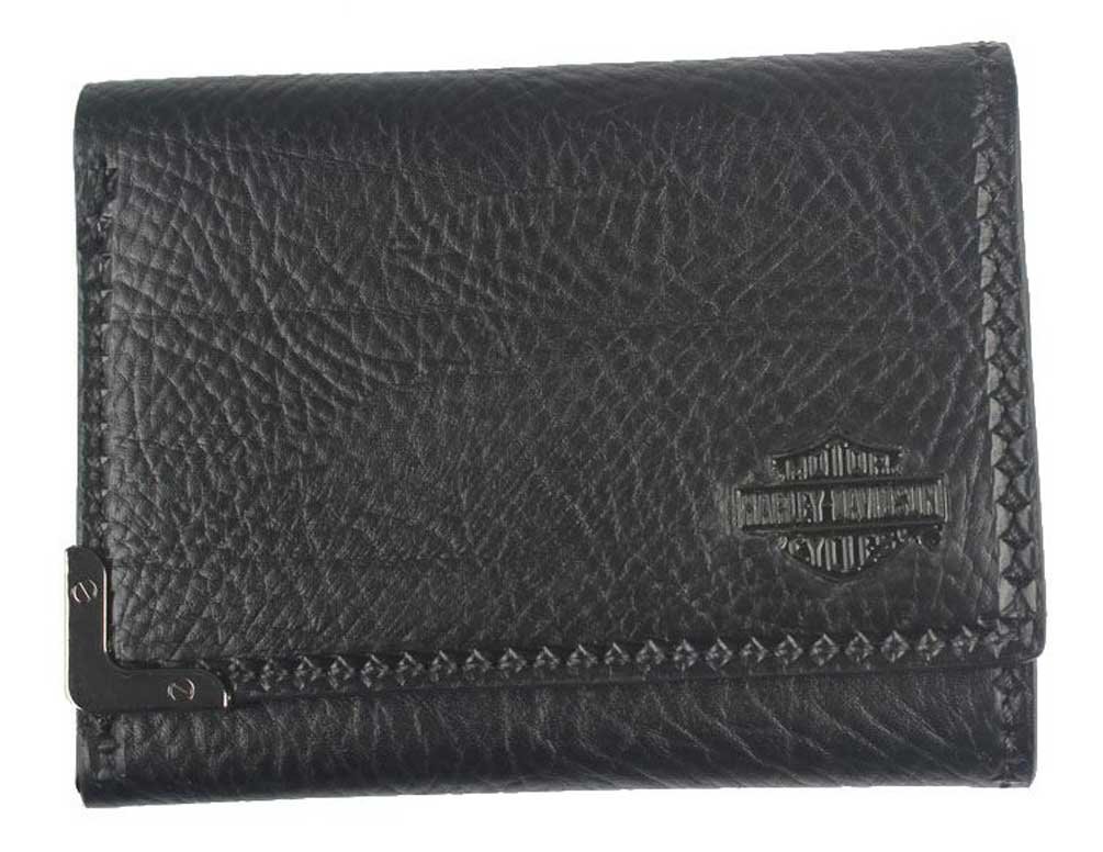 Harley-Davidson Men's Gunmetal Bar & Shield Leather Tri-Fold Wallet GM6549L-BLK