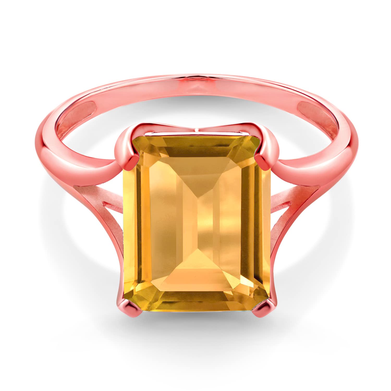 Gem Stone King 14K Rose Gold 10X8mm Emerald Cut Gemstone Birthstone Engagement Ring | Wedding Engagement Anniversary Promise Ring | Rose Gold Ring For Women
