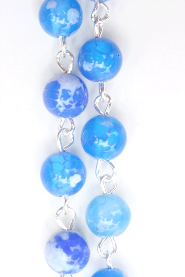 Gemstone Catholic Prayer Rosary - Includes "How to Pray the Rosary", Rosary Pouch and Gemstone meaning (Blue Agate - Silver)
