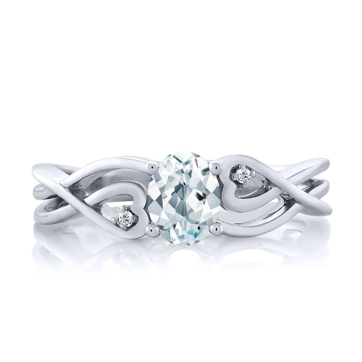 Gem Stone King 925 Sterling Silver Sky Blue Aquamarine and White Lab Grown Diamond Ring For Women (0.44 Cttw, Gemstone Birthstone, Available In Size 5,6,7,8,9)