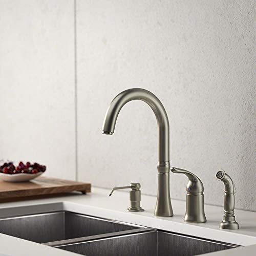 MR Direct 710-bn Brushed Nickel 4-Hole Single-Handle Standard Kitchen Faucet with Side Spray and Soap Dispenser