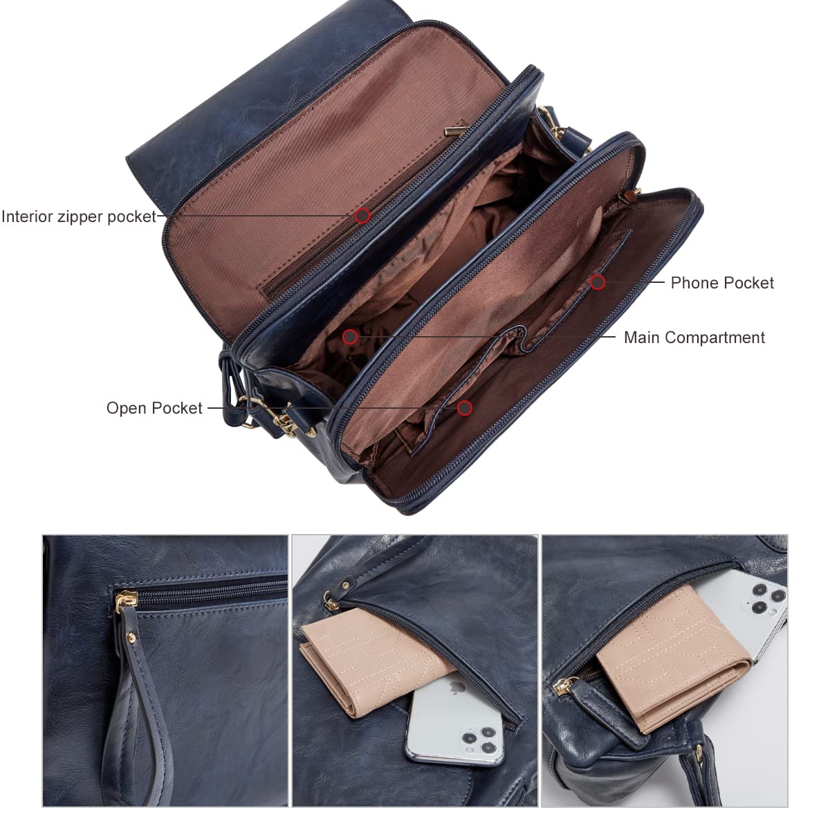LAORENTOU Women Backpack Soft Cow Leather Backpack Purses for Women Cowhide Antitheft Rucksack Ladies Shoulder Bag