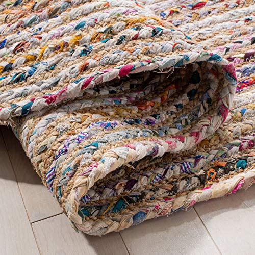 SAFAVIEH Cape Cod Collection Area Rug - 5' x 8' Oval, Beige & Multi, Handmade Boho Braided Jute & Cotton, Ideal for High Traffic Areas in Living Room, Bedroom (CAP202B)