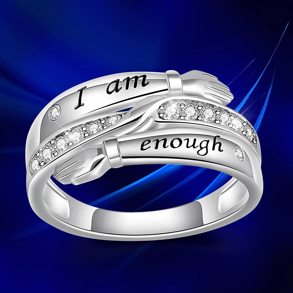 I Am Enough Hug Rings for Women Men Matching Engagement Promise Couple Hug Ring Sterling Silver Fidget Anxiety Size 7