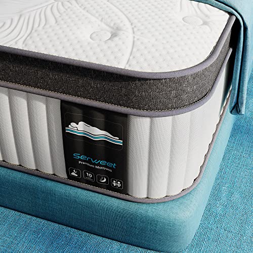 Serweet 12 Inch Memory Foam Hybrid King Mattress - Heavier Coils for Durable Support - Pocket Innersprings for Motion Isolation - Pressure Relieving - Medium Firm