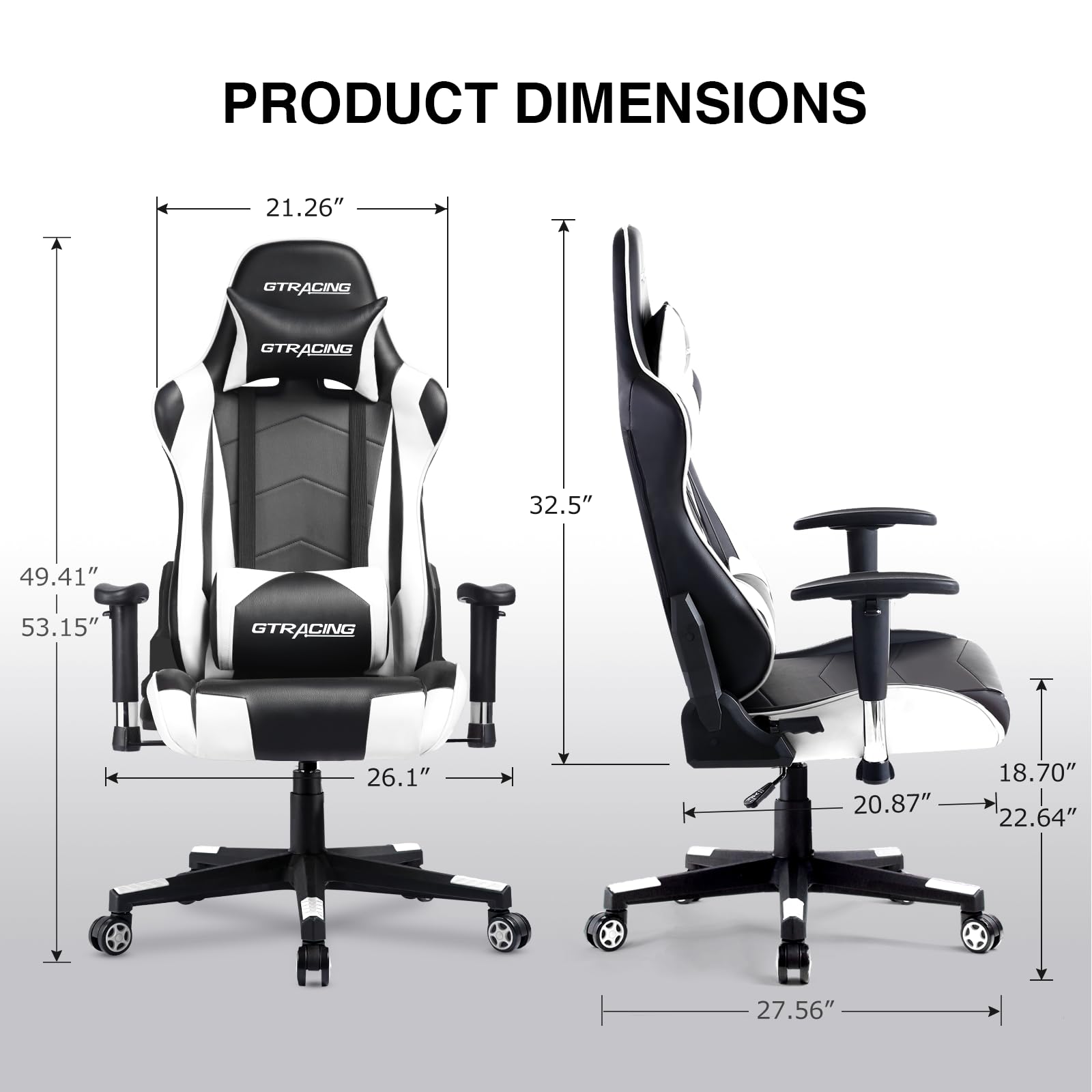 GTRACING Gaming Chair Racing Office Computer Ergonomic Video Game Chair Backrest and Seat Height Adjustable Swivel Recliner with Headrest and Lumbar Pillow Esports Chair (White)