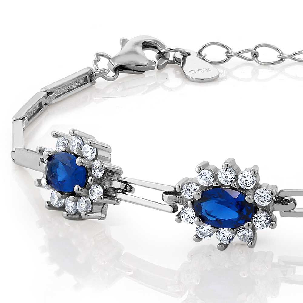 Gem Stone King 925 Sterling Silver Simulated Sapphire Tennis Bracelet For Women (2.36 Cttw, 7 Inch with 1 Inch Extender)
