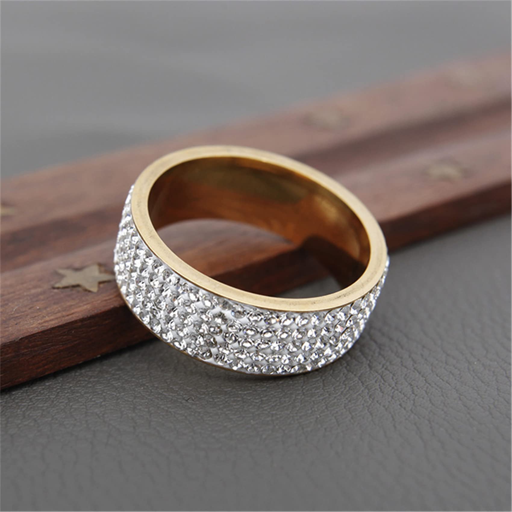 Iumer Women 5 Rows Rhinestone Ring Sparkling Full Rhinestone Ring Ladies Jewelry (Gold, Size 7)
