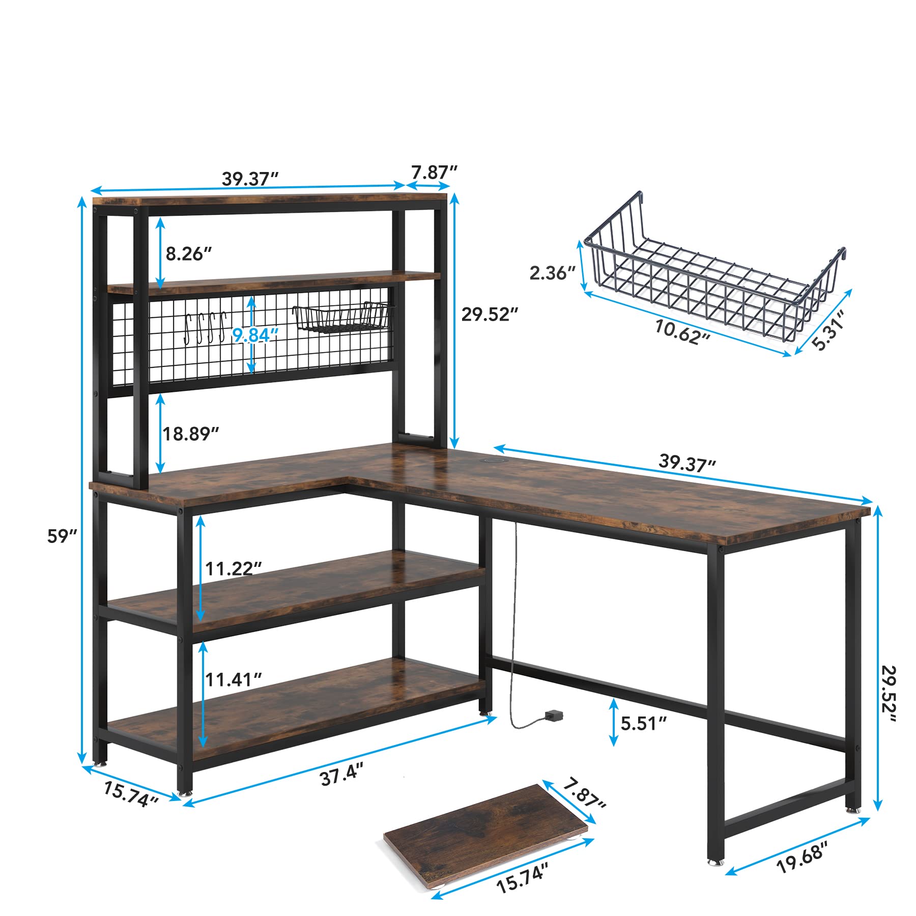 Tribesigns 55" Large Computer Desk with Wireless Charging 5 Storage Shelves, Office Desk Study Table Writing Desk Workstation with Hutch Bookshelf for Home Office (Brown)