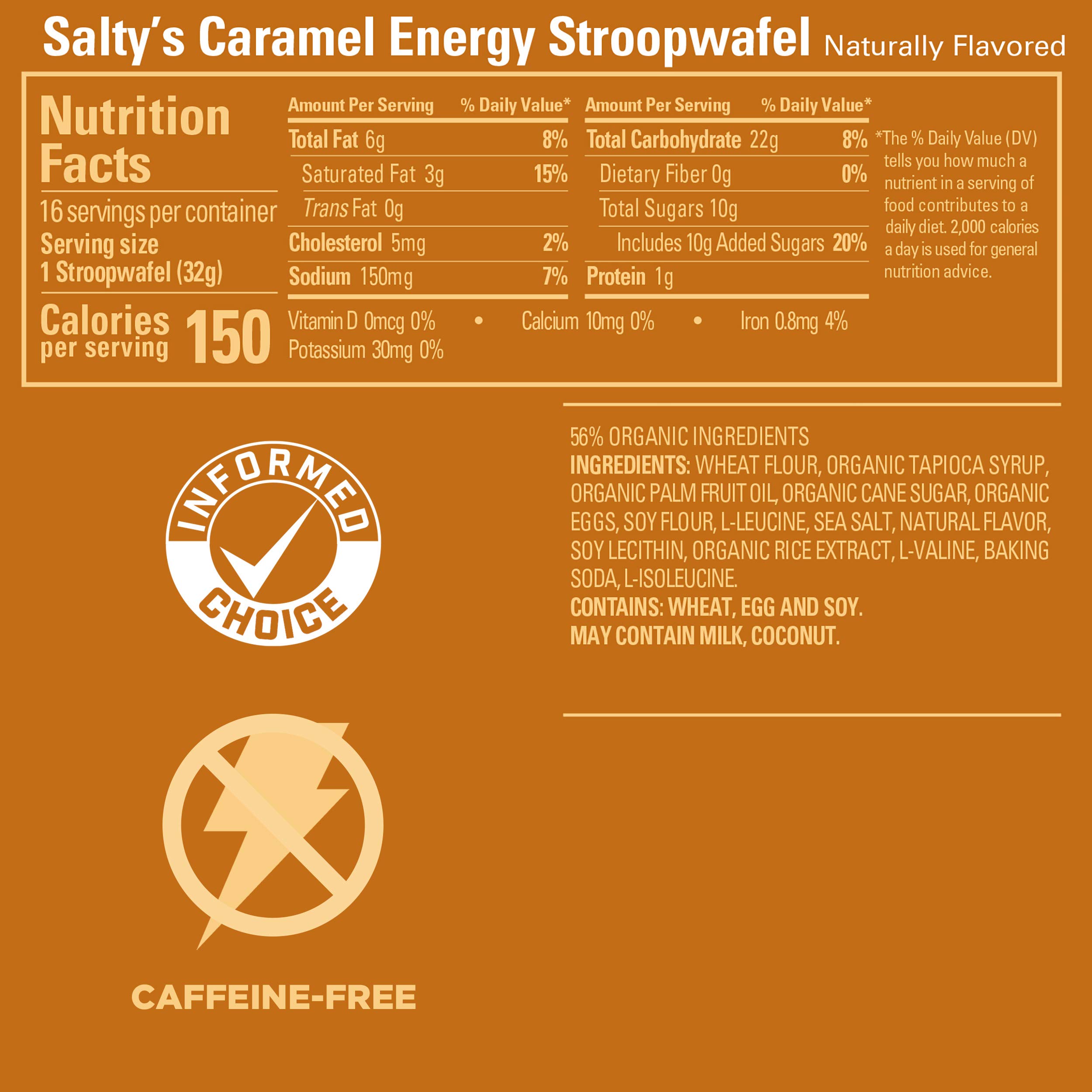 GU Energy Stroopwafel Salty's Caramel Sports Nutrition Waffle, Caffeine-Free, and Kosher dairy, On-the-Go Energy for Any Workout, 16 Count