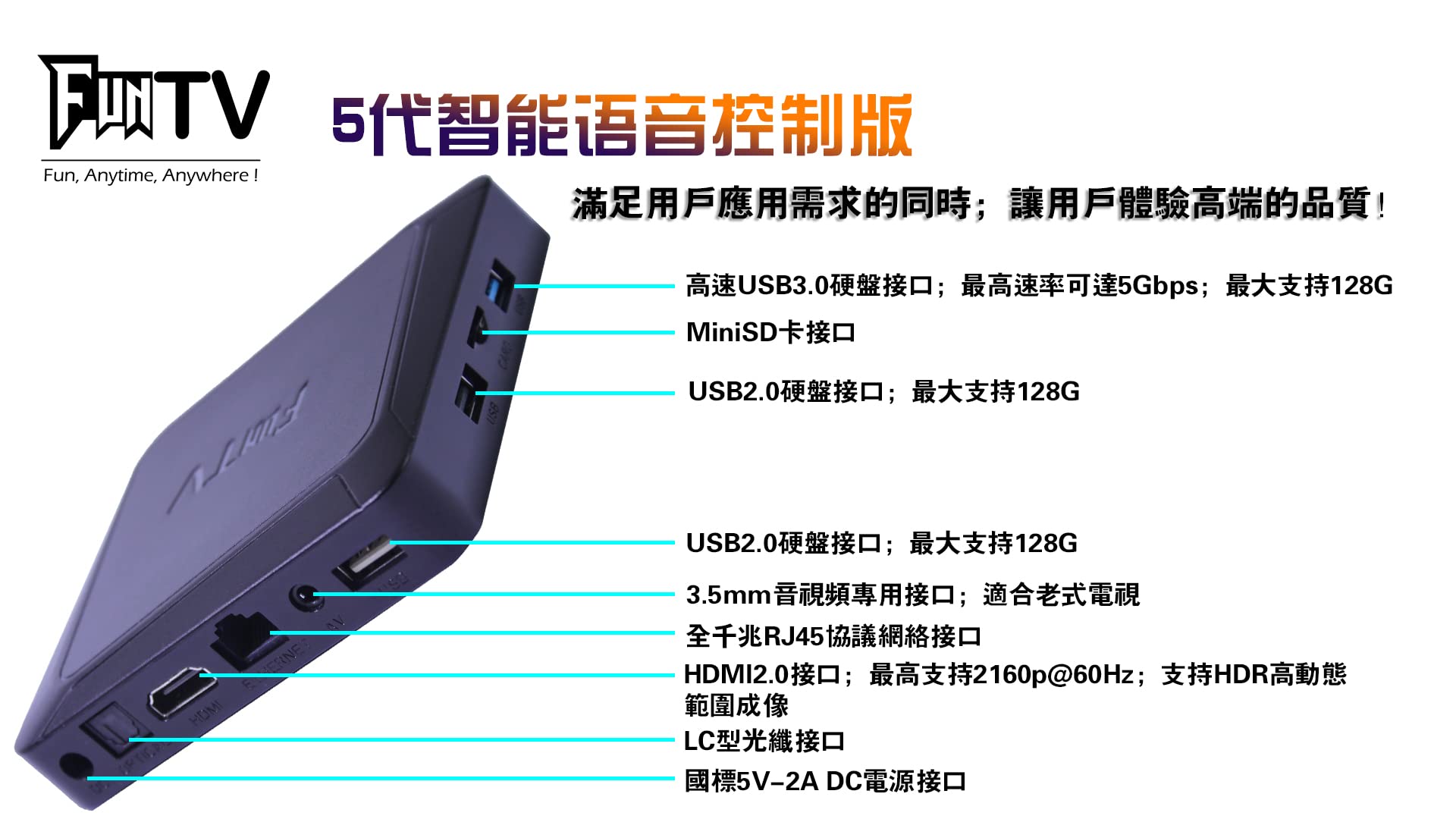 FUNTV Chinese 增强版2023 Chinese TV Box 5th Generation Upgraded China/Hong Kong/Taiwan TV and Seven Days Playback 最新五代 智能语音版 中文电视盒子 機頂盒 最新 高端 海外家庭必备