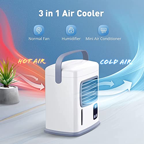 Portable 3 in 1 Air Cooling Cooler - Personal Mini Air Conditioner Fan w/12 H Timer, 500ML Water Tank, 2 Speeds, Adjustable Wind Direction, Low Noise, Ideal for Office Home Room Desk Bedroom Dorm