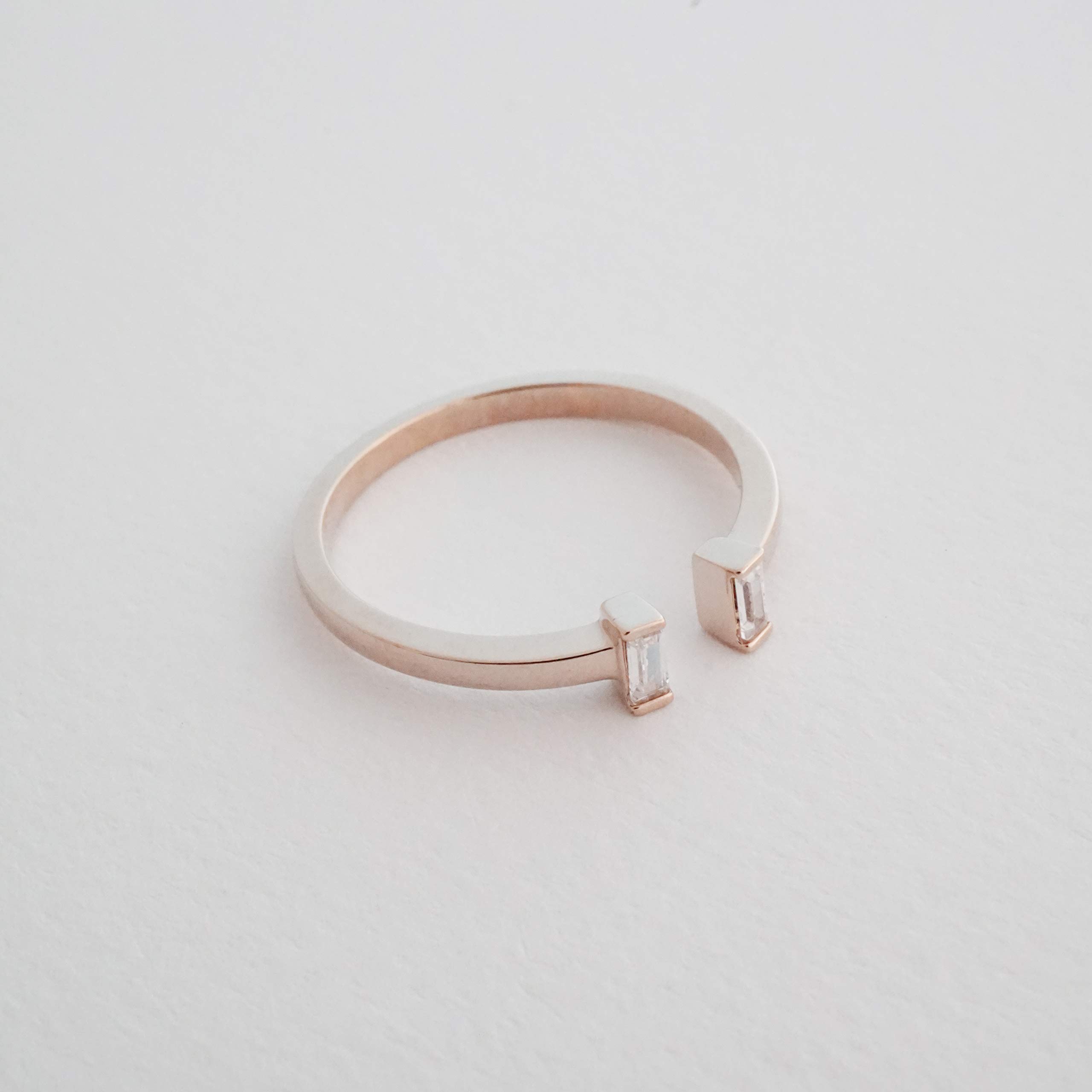 Honeycat Dainty Stevie Crystal Baguette Open/Adjustable Ring in Gold, Rose Gold, or Silver | Minimalist, Delicate Jewelry (Silver)