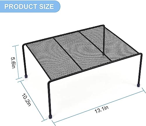 Set of 2 Mesh Kitchen Shelves Cabinet Storage Shelf Rack (13.1 x 10.2 Inch) ,Kitchen Bathroom Pantry Cupboard Desk Home Office, Fridge, Cabinet, Bathroom Cupboard, Non-Slip Plastic Feet (2, Black)