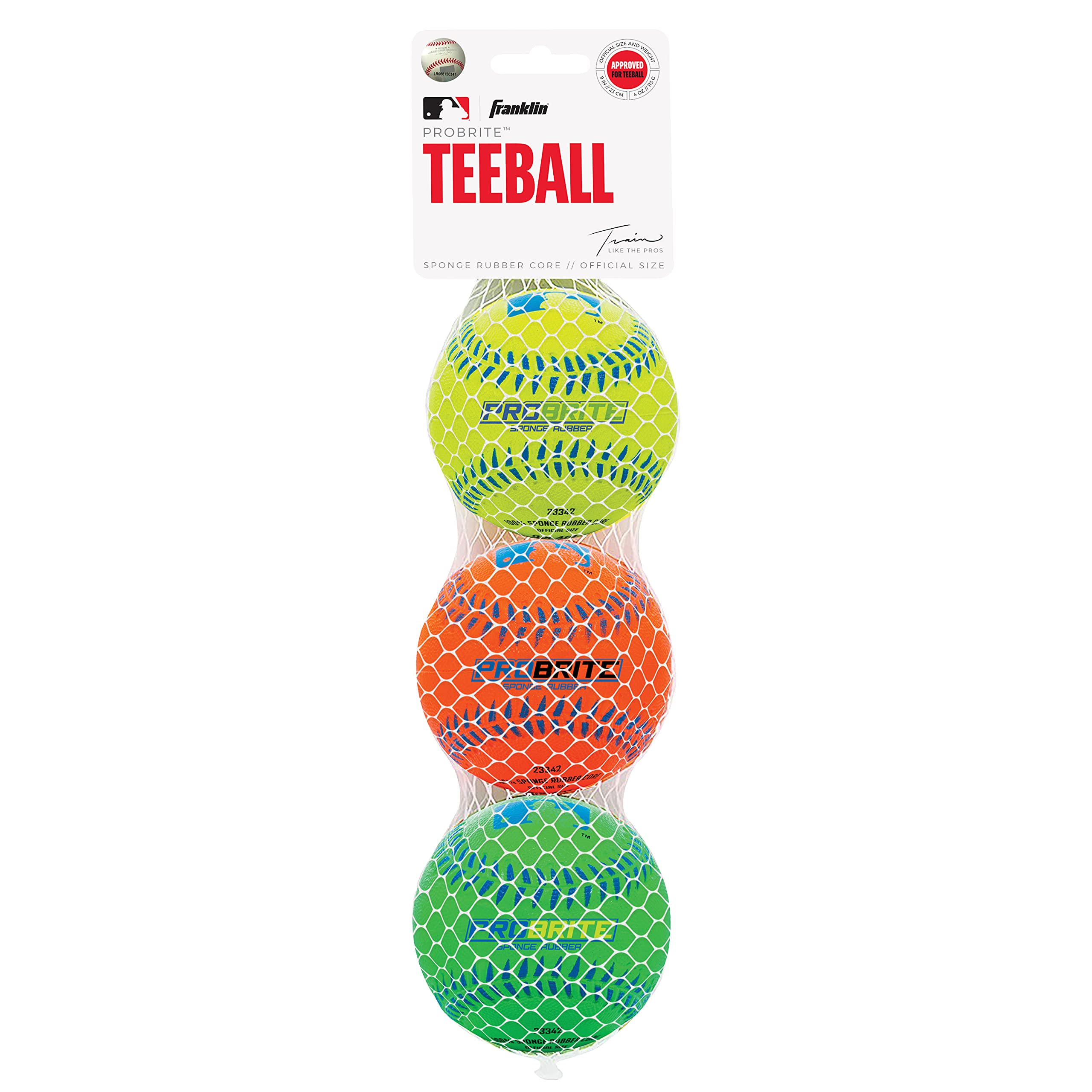 Franklin Sports - Pro Brite - Neon Rubber Teeball - MLB - Youth Tball - Baseball + Softball - Indoor & Outdoor Use