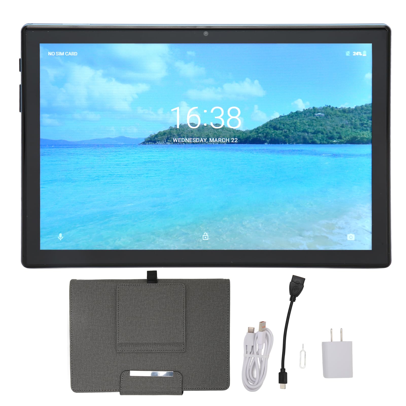 Honio 10.1 Inch Tablet, 5G WiFi 2 in 1 FHD Tablet 5.0 100-240V Blue 12 (US Plug)