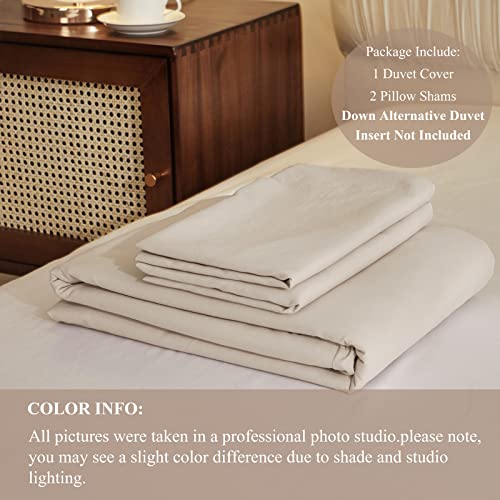 VClife Duvet Cover Washed Microfiber Cream Beige Tan Khaki Quilt Cover Sets Queen Size 3 Pieces Tan Solid Color Bedding Sets (1 Queen Beige Duvet Cover and 2 Pillow Shams)
