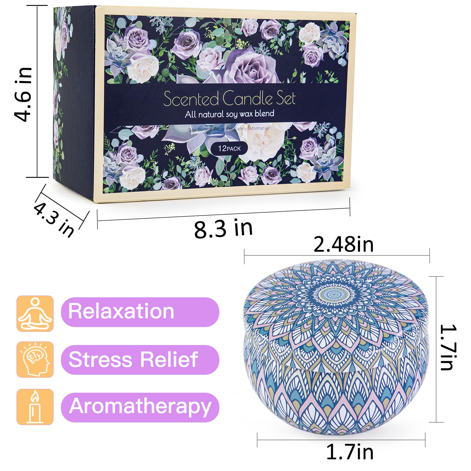 Scented Candles Gift Set, 12 Pack Soy Candles for Home Scented, Stocking Stuffers for Women, 300 Hours Burning, Aromatherapy Candle Set, Birthday Gifts for Women Mom with Gift Box