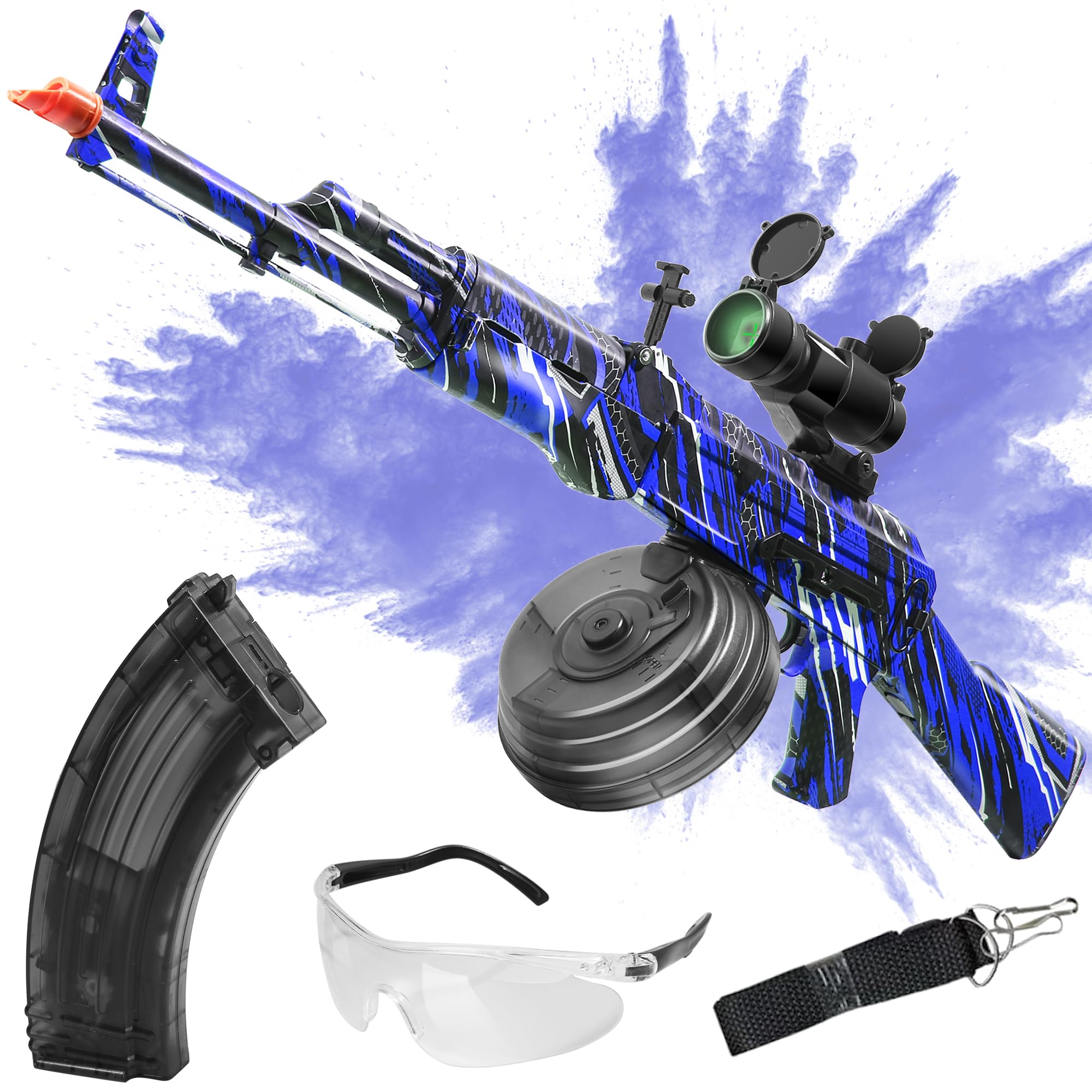 Large AKM-47 Gel Ball Blaster - 200FPS and Shoot Up to 100FT Gel Ball Blaster, Double Shooting Modes, Suitable for Adults, Blue