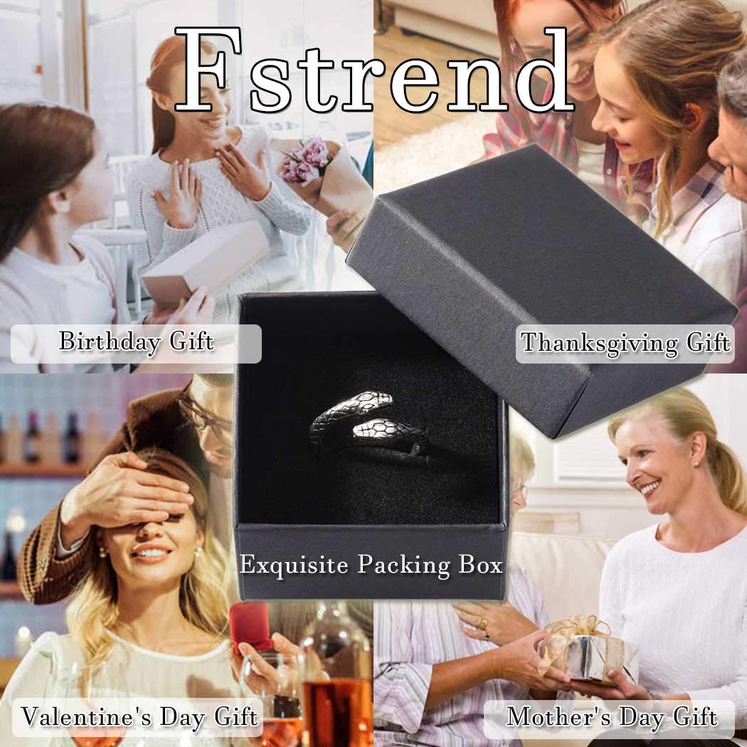 Fstrend Vintage Band Ring Silver Snake Women's Statement Ring Retro Open Stainless Steel Adjustable Rings Jewelry for Women and Girls
