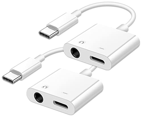 QINGLER USB Type C Headphone Adapter to 3.5mm Audio Adapter with Charger 2 Pack for Music, Charge and Line Control, Compatible with Samsung Galaxy S22 S21, iPad pro 2018/20/21, Huawei, One Plus