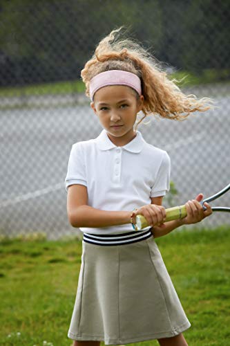 French Toast girls Short Sleeve Picot Collar (Standard & Plus) Polo Shirt, White, 18-20 Plus