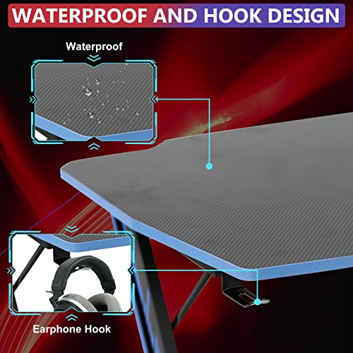 Yewuli 39.4'' Gaming Desk Computer Desk Gaming Table Z Shaped Gaming Workstation Pc Gamer Desk Small Computer Desk Adjustable Height with Headphone Hook, Blue