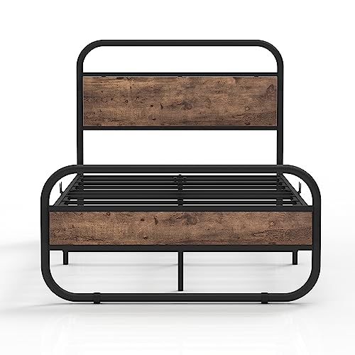 Vecilla Twin XL Bed Frame with Wood Headboard and Footboard, 12 inch Heavy Duty Platform Bed Frame No Box Spring Needed, Non Slip Mattress Foundation, Easy Assembly, Noise-Free, Rustic Brown