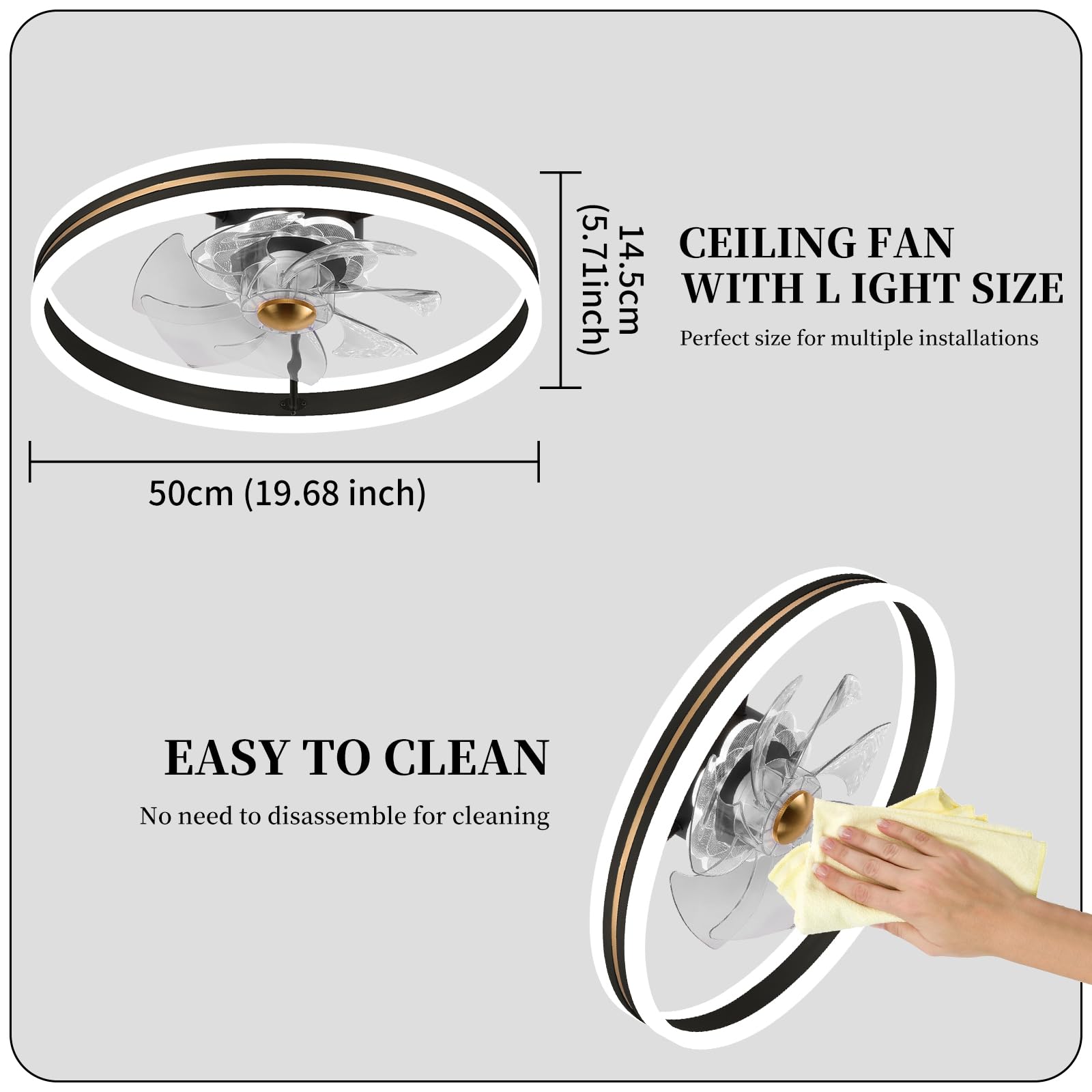 Fszdorj 2023 Upgraded 20ββ Smart Ceiling Fan with Light, Low Profile Fan, Flush Mount Ceiling Fan, 6 Speeds, Dimmable LED, App & Remote Control, Quiet DC Motor, For Bedroom, Living Room, F105 Black
